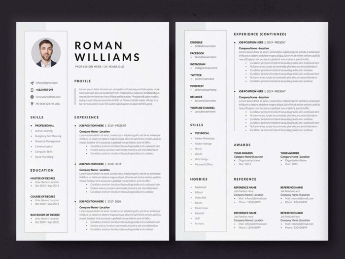 Free Three Pages Resume Template (ID, AI, PSD, DOCX)