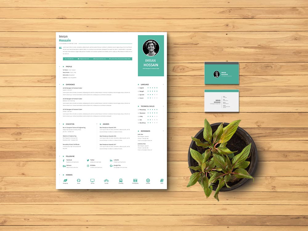 Clean Professional CV - Free Clean Professional Resume + Business Card