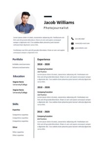 Free Photojournalist Resume Template with Simple Design