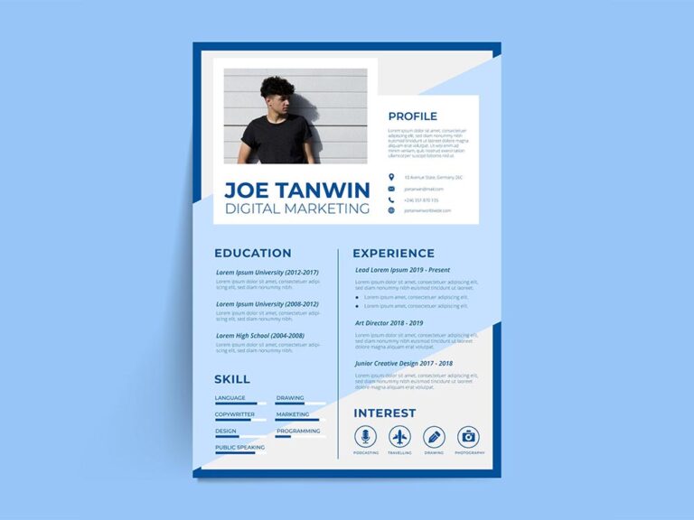 Free Creative Blue CV Resume Template with Professional Look