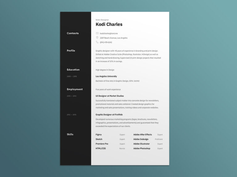 Free Elegant Figma CV Resume Template for Any Job Position
