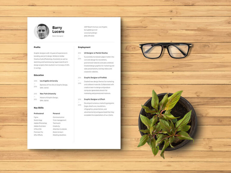 Alex Resume Template - Free MS Word Resume Template with Cover letter Page