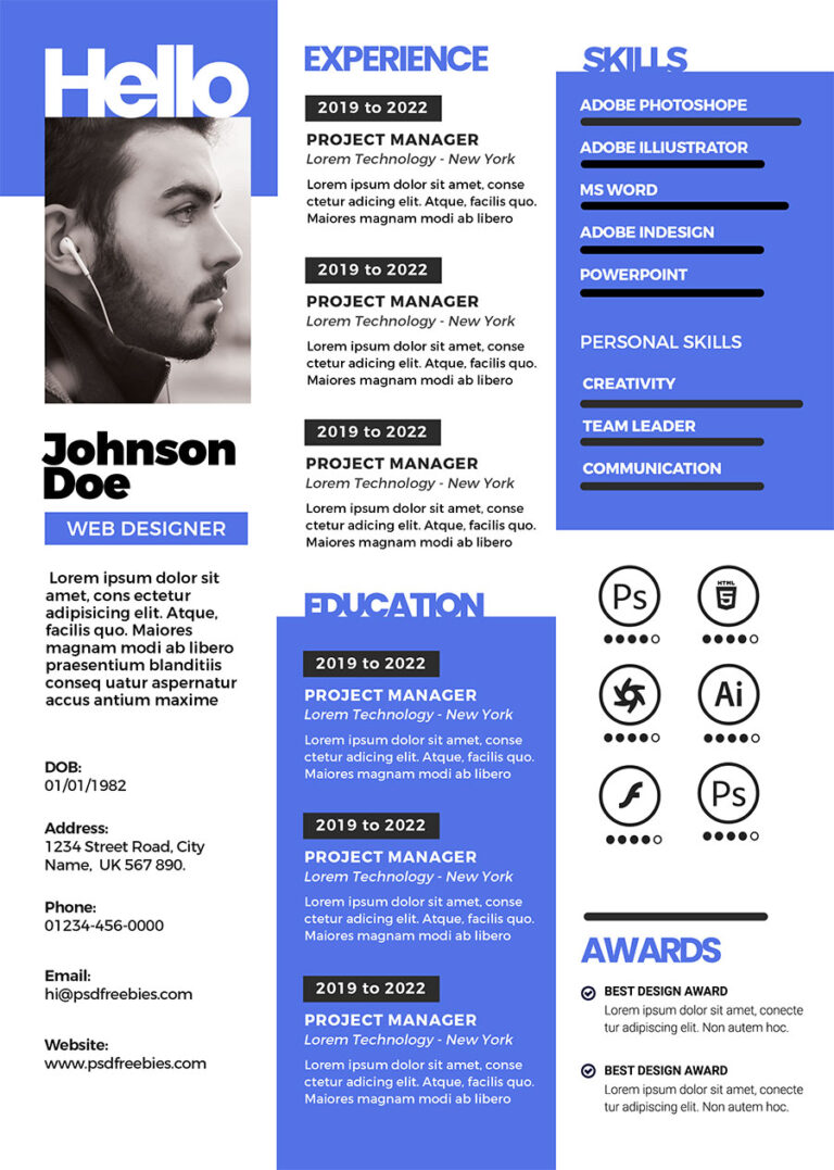 Free Awesome Modern PSD Resume for any Job Opportunity