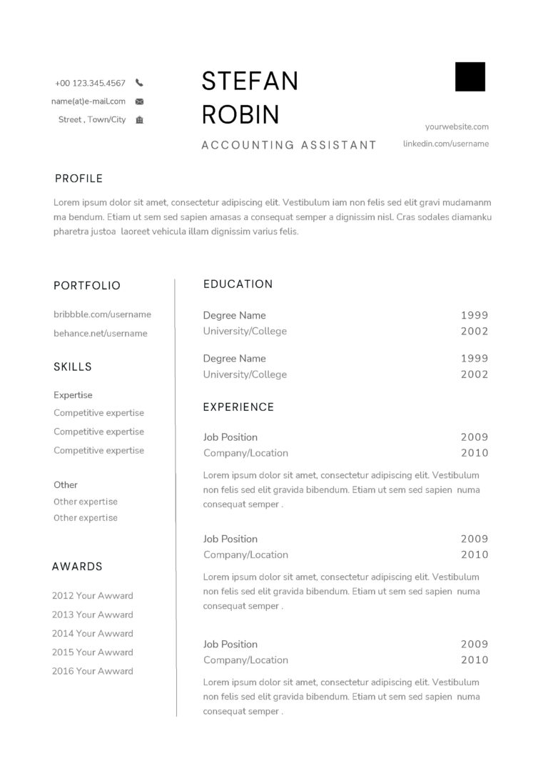 Free Accounting Assistant Resume Template for Job Seeker