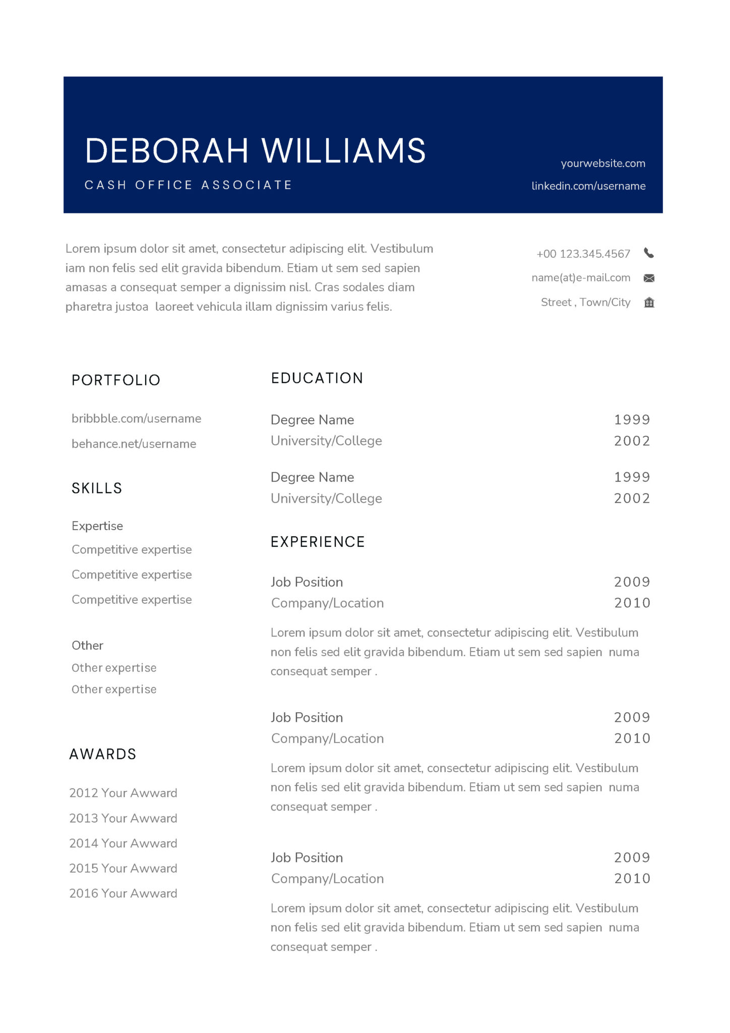Free Cash Office Associate Resume Template with Example