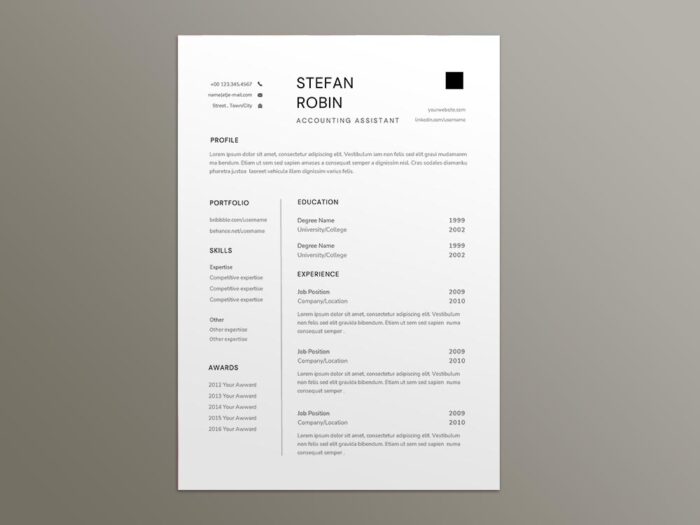 Free Light CV Template with Simple Style Design