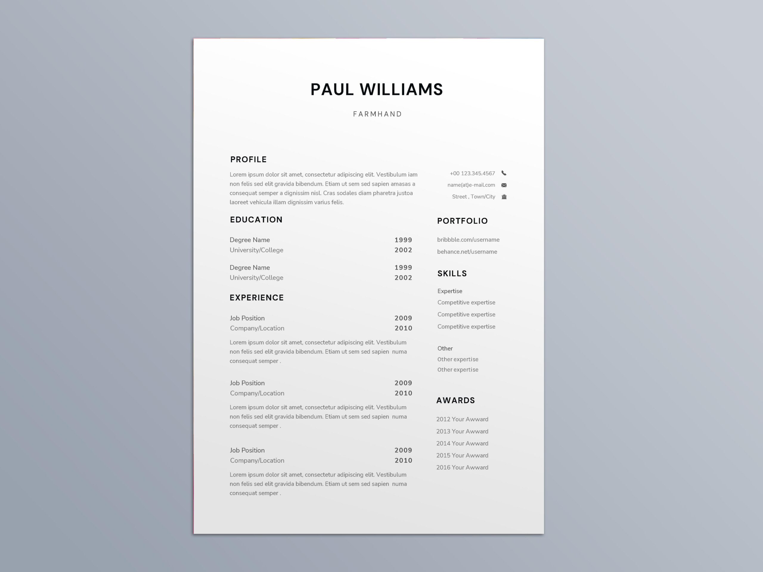 Free Farmhand Resume Template with Example for Job Seeker