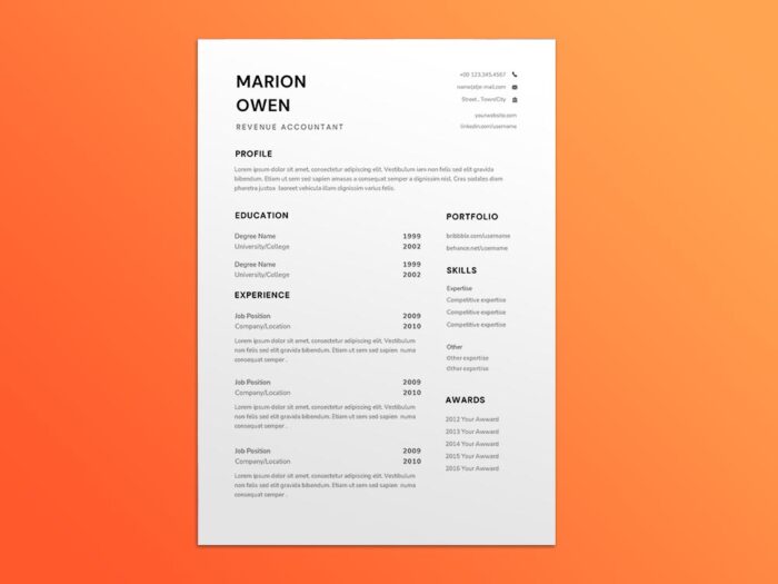 David Resume - Free Clean and Minimal PSD Resume Template