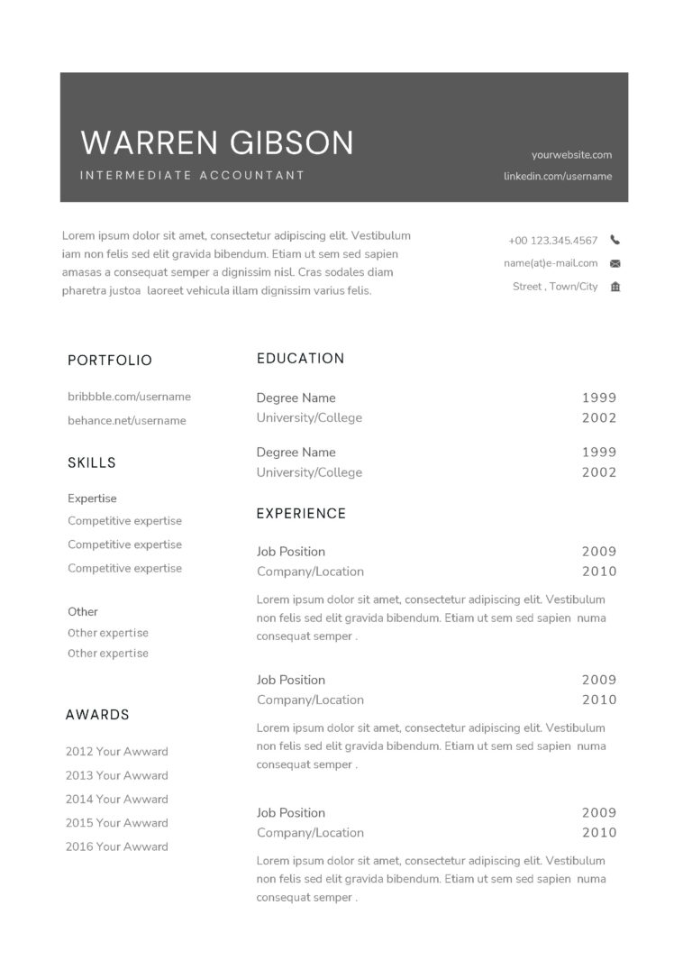 Free Intermediate Accountant Resume Template with Example