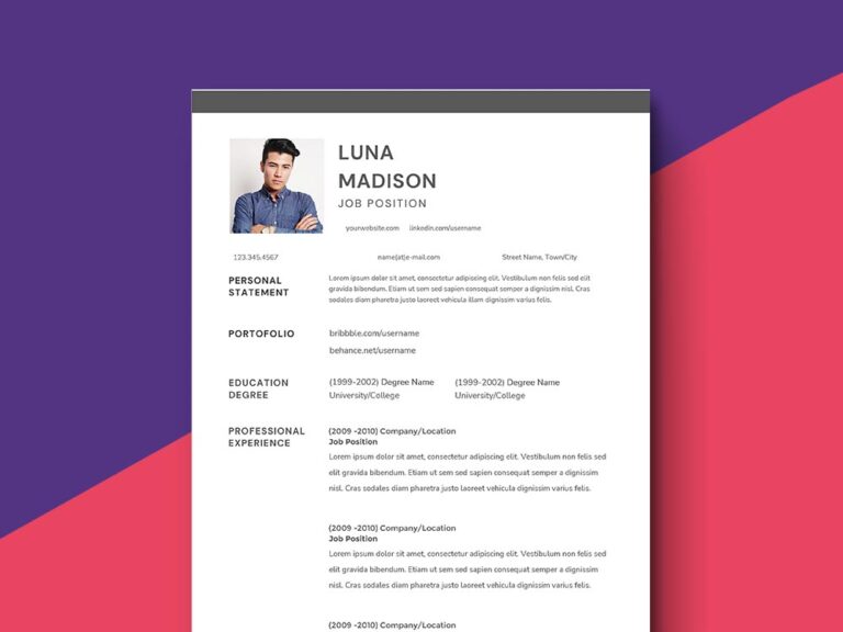 Free Professional Look Resume Template with Strong Typographic Structure