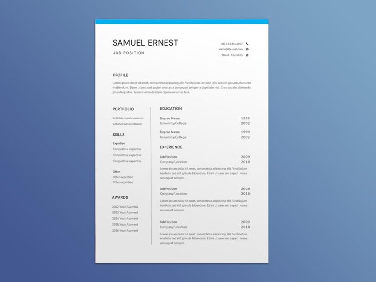 Free Printable Resume Template with Creative and Simple Design