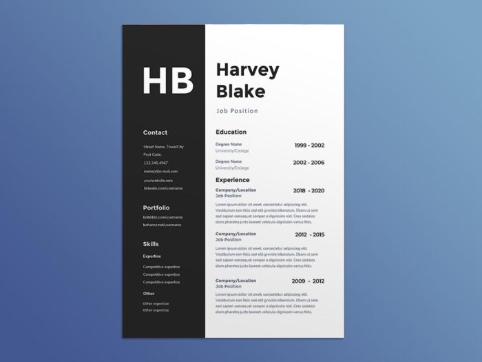Free One Page PSD CV Template for Any Job Opportunity